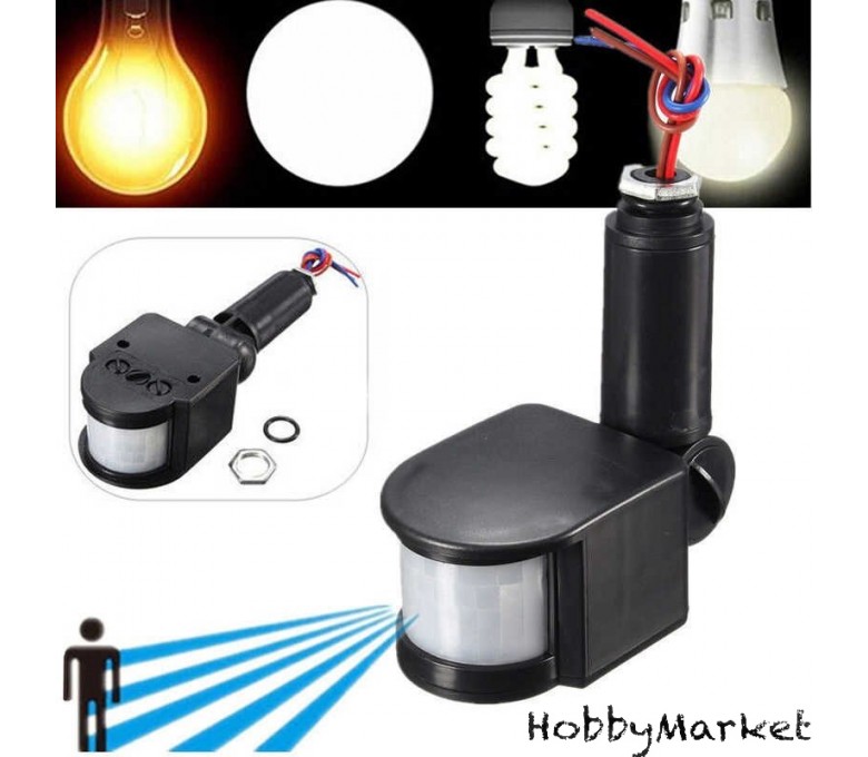 Senzor Miscare PIR Negru 180 grade 12V DC - hobbymarket.ro
