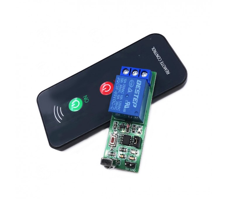 Modul releu, 5V, 10A, IR, 1 canal cu telecomanda 433Mhz - hobbymarket.ro
